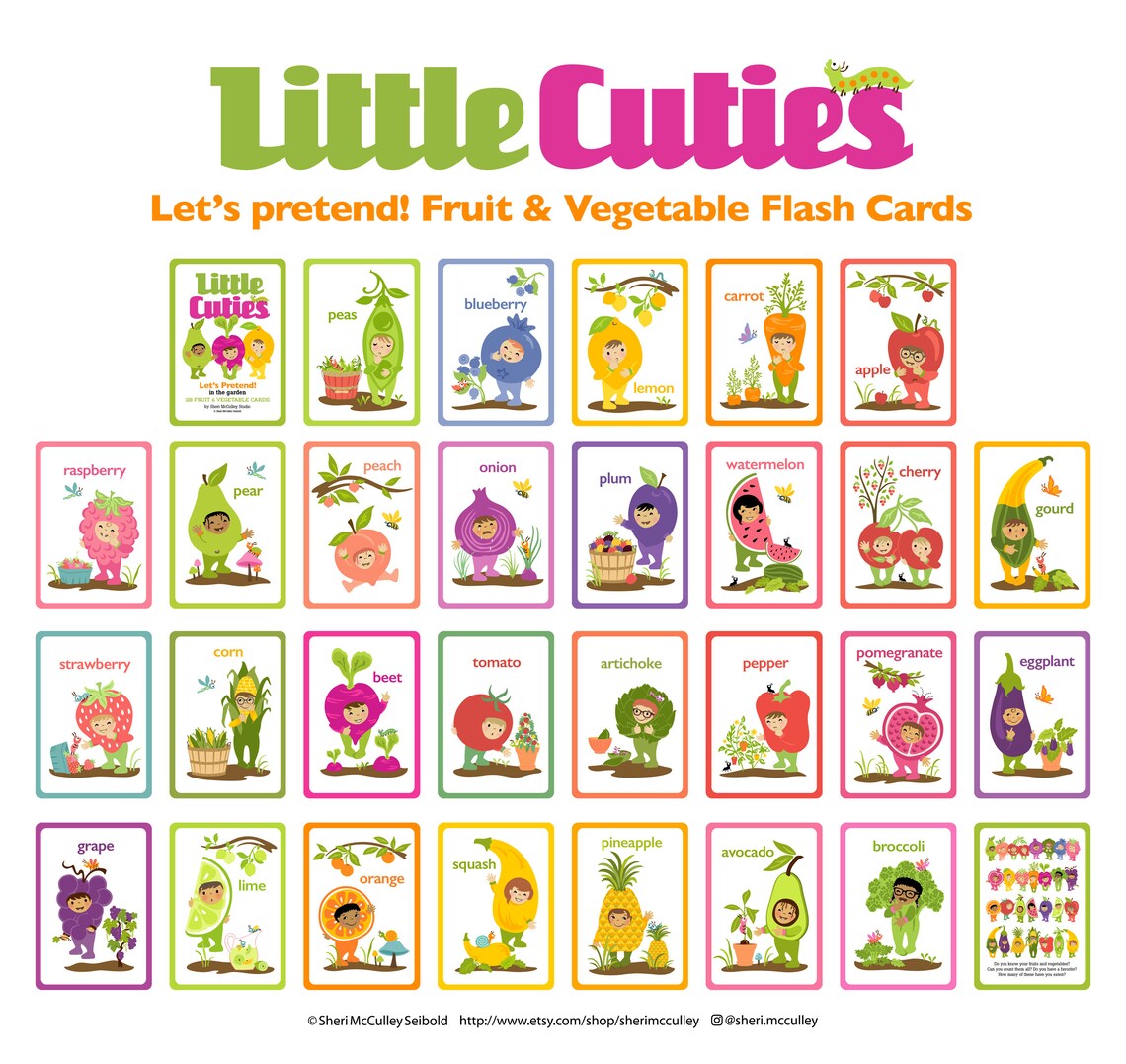 PDF Printable Fruit & Vegetable Cards, Let's Pretend Garden Cards— 28 ...