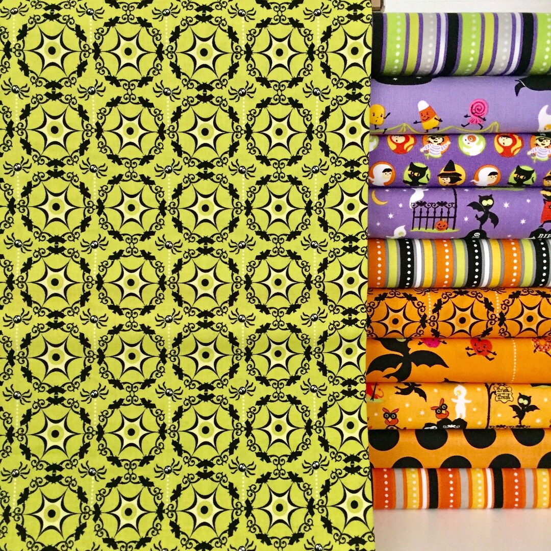 Costume Clubhouse Green Spiderweb Bat Fabric, Riley Blake Designs and ...