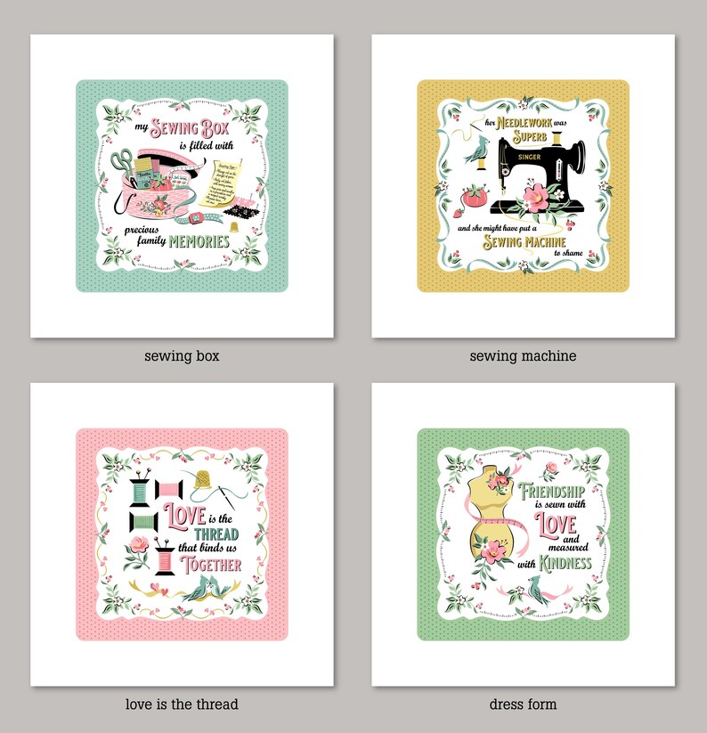 12 X 12 Sewing Theme Wall Art, Vintage-style Hanky Art, Retro Art ...