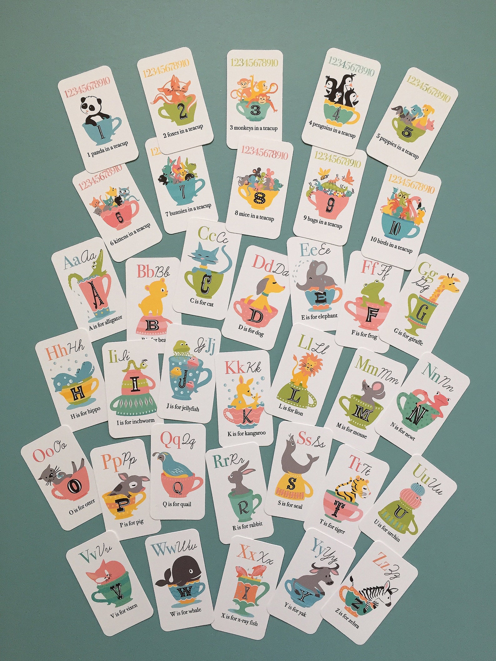 PDF Printable Mini Teacup Animal Alphabet and Counting Card | Etsy