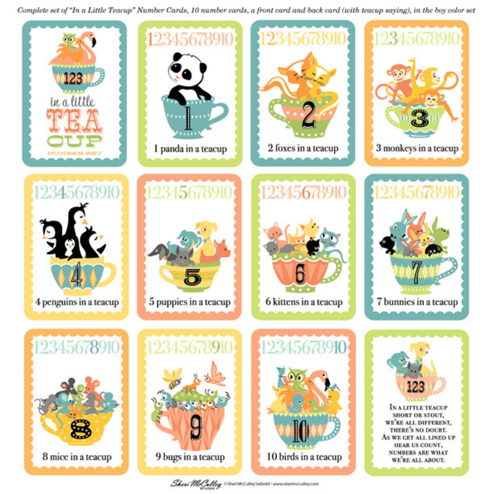 Numbers 123 Animals Teacups Number Counting Card Set in | Etsy