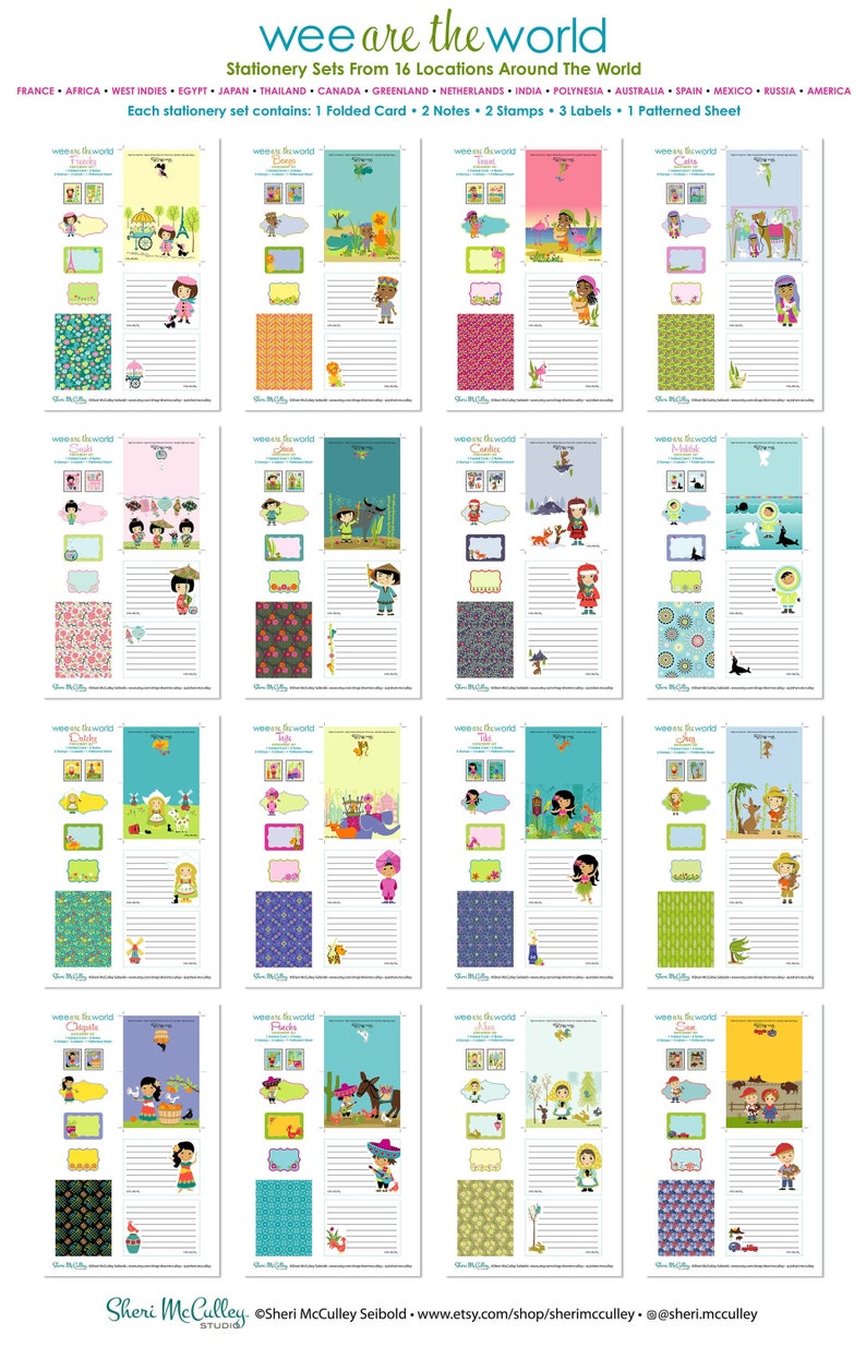 PDF Printable Wee are the World Stationery Set of 16 | Etsy