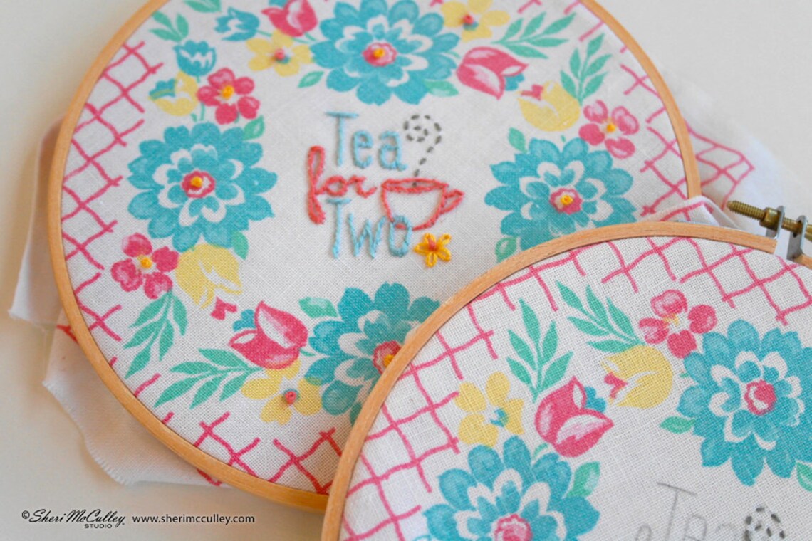 Foxes, Teacup, Tea, Embroidery Pattern PDF - Tea for Two - Foxes in a ...