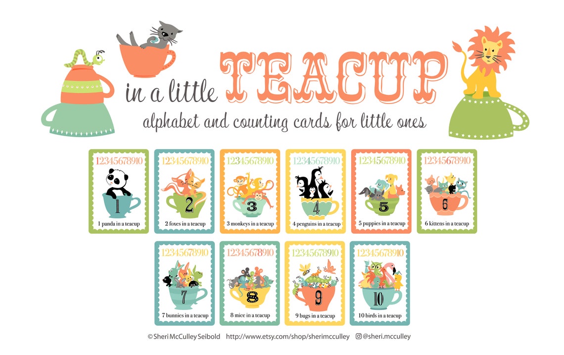 PDF Printable Teacup Animal Alphabet and Counting Card Set - Etsy
