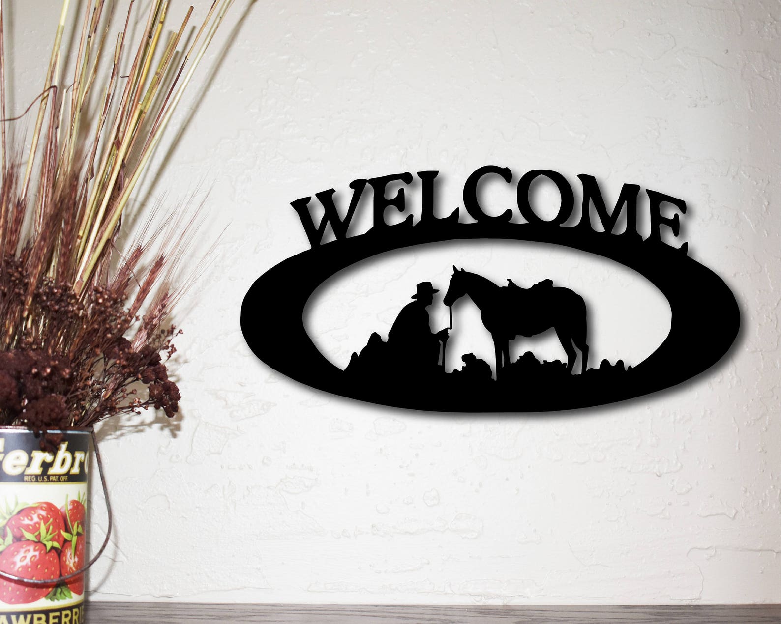 Metal Welcome Cowboy Silhouette Sign Welcome Western Sign | Etsy