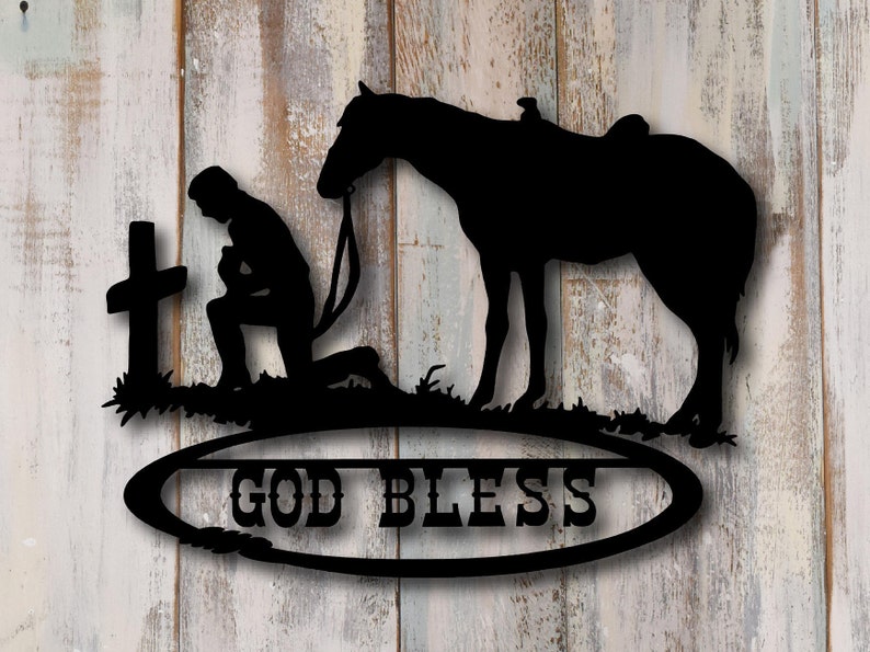 God Bless Praying Cowboy Western Designer sign Metal | Etsy