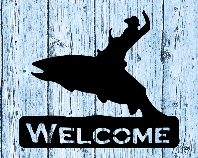 Metal Rodeo Fish Welcome Sign, Outdoor Patio Metal BBQ Sign Decor ...