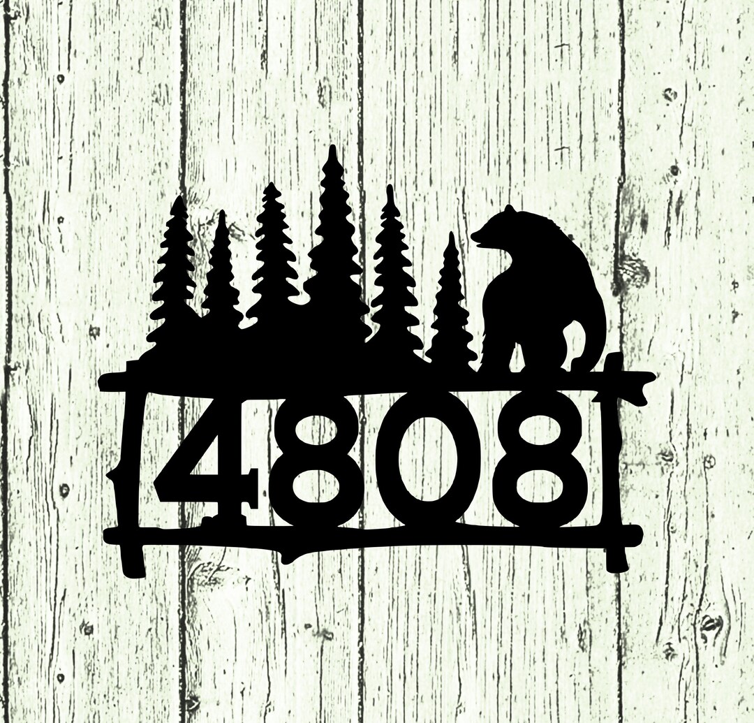 Bear Branch Address Sign, Metal Cabin and Wildlife Sign, Personalized ...