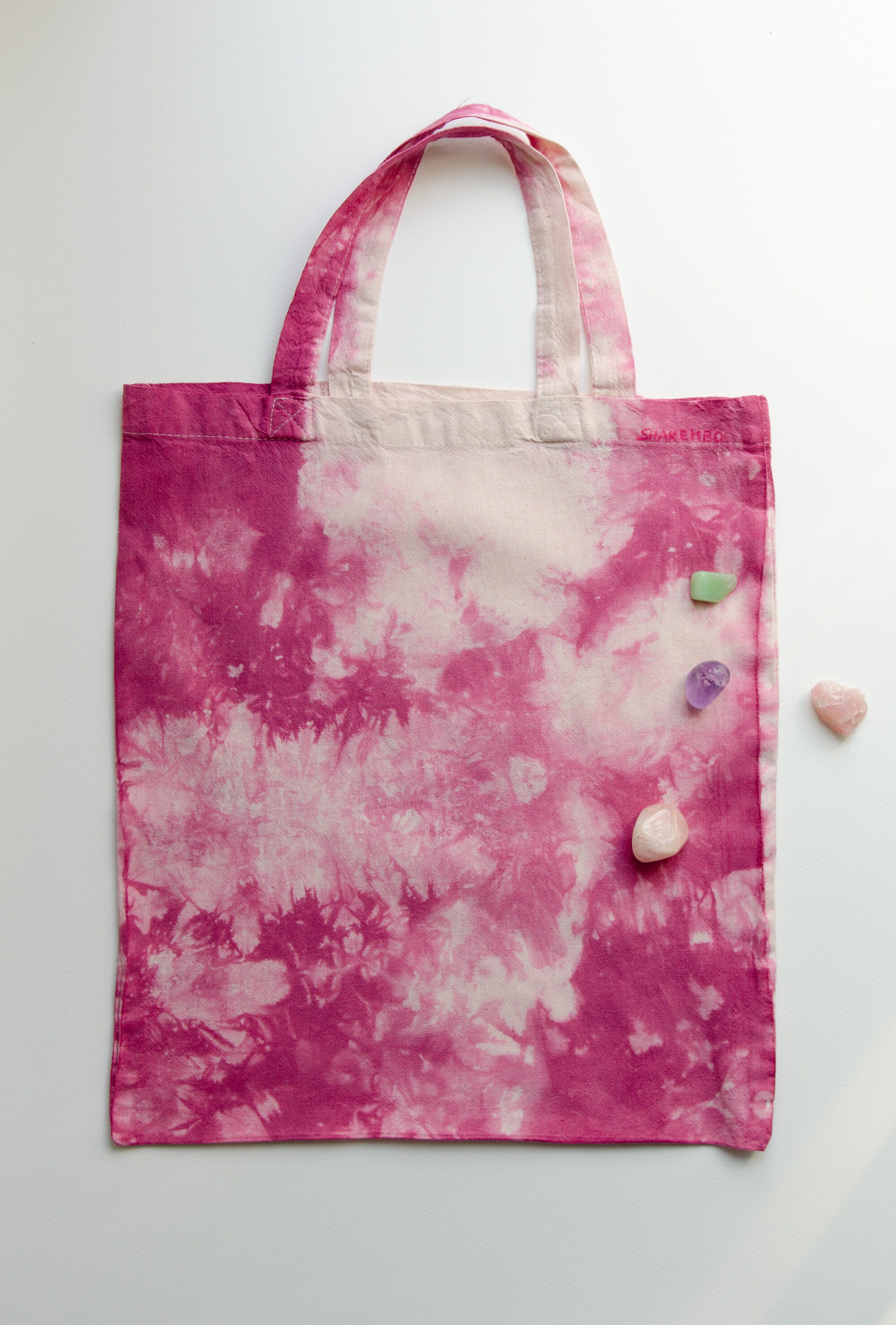 Scrunched Tie Dye Tote Bag in Pink and White With Short Handles ...