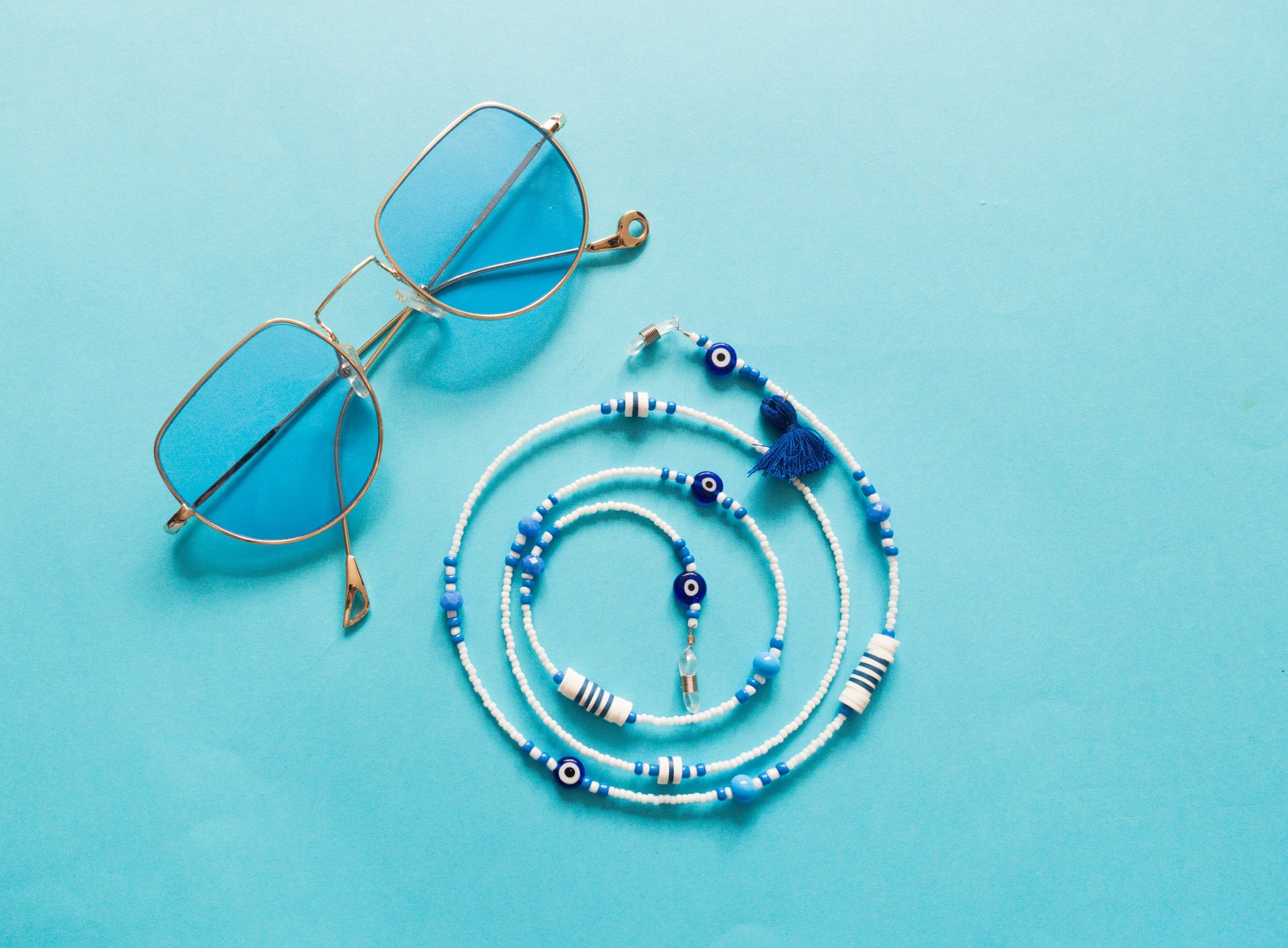 Evil eye glasses chain blue sunglasses chain beaded eyeglass | Etsy