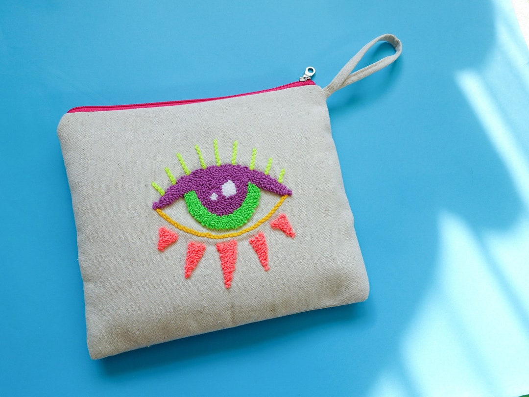 Neon Evil Eye Bag, Punch Needle Bag, Zipper Pouch for Women, Wholesale ...