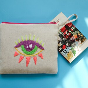Neon Evil Eye Bag, Punch Needle Bag, Zipper Pouch for Women, Wholesale ...