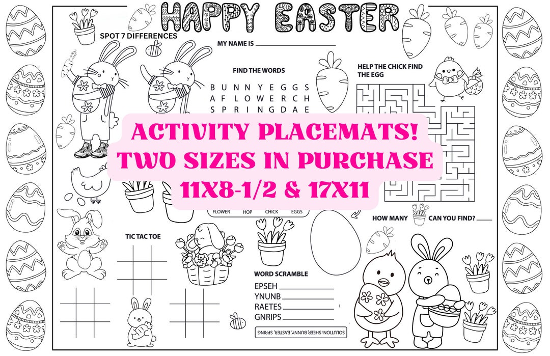 Kids Easter Placemat 2 Sizes Included Activity Printable Easter Game ...