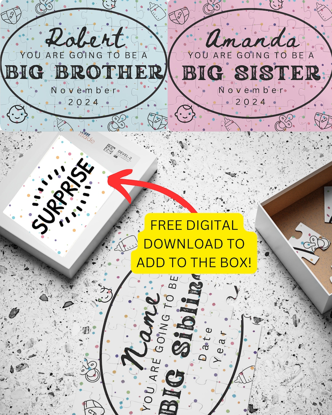 Big Brother Big Sister Personalized Announcement New Baby Puzzle, 30 ...