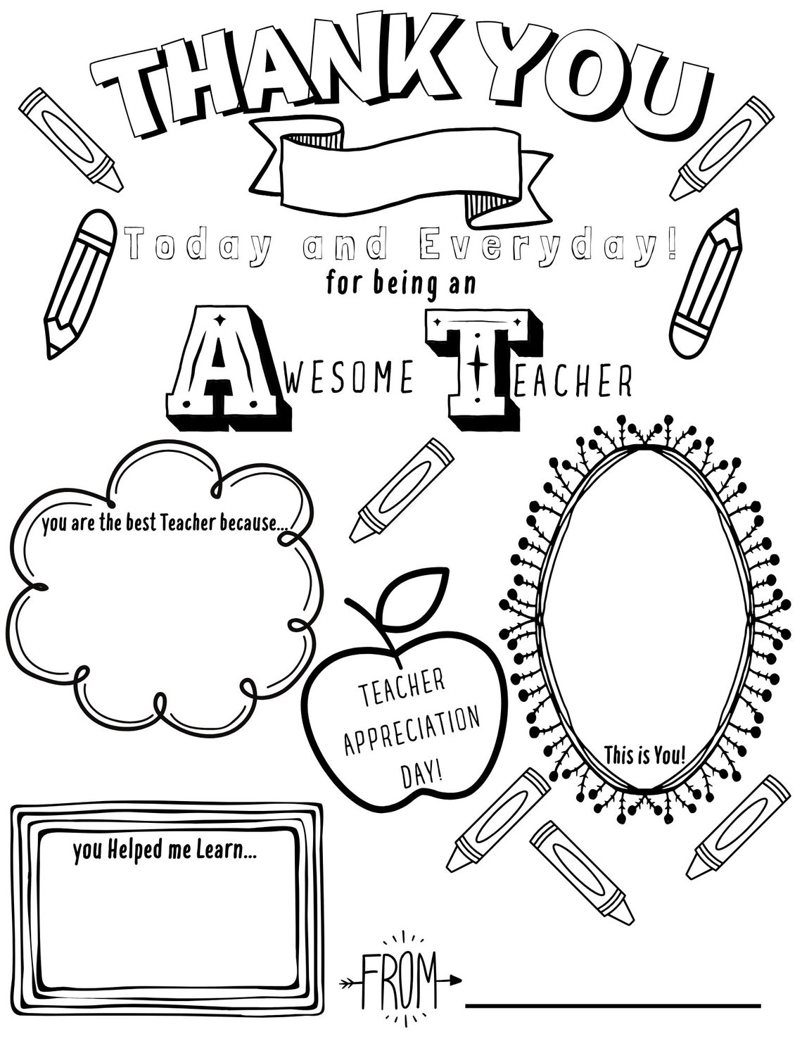 Teacher Appreciation Digital Printable Thank You Coloring Card Activity ...