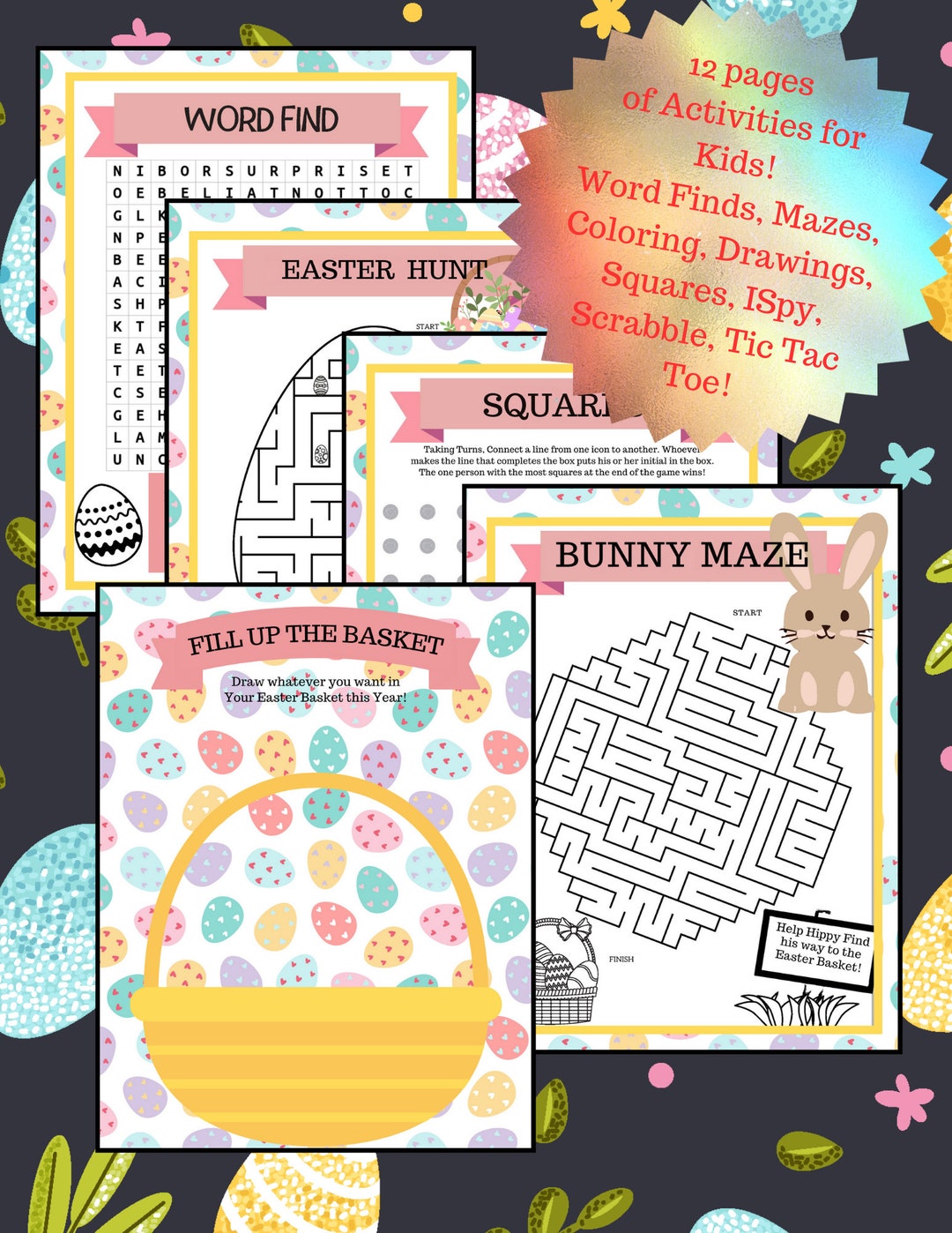 Kids Easter Coloring and Tracing 12 Pages Activity Printable Easter ...