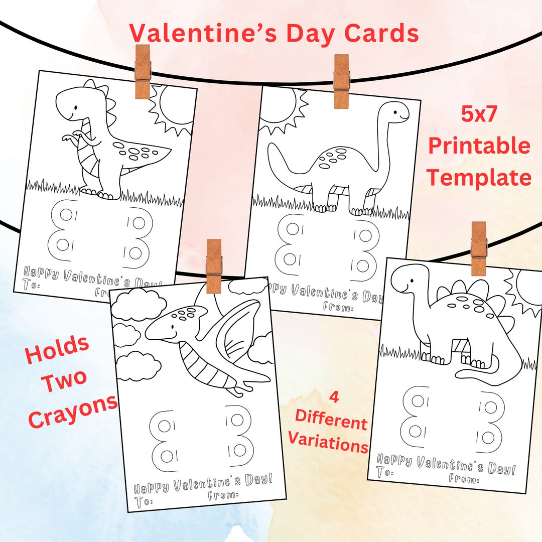 Crayon Holder Coloring Valentine's Day Dino Dinosaurs Roar Card ...