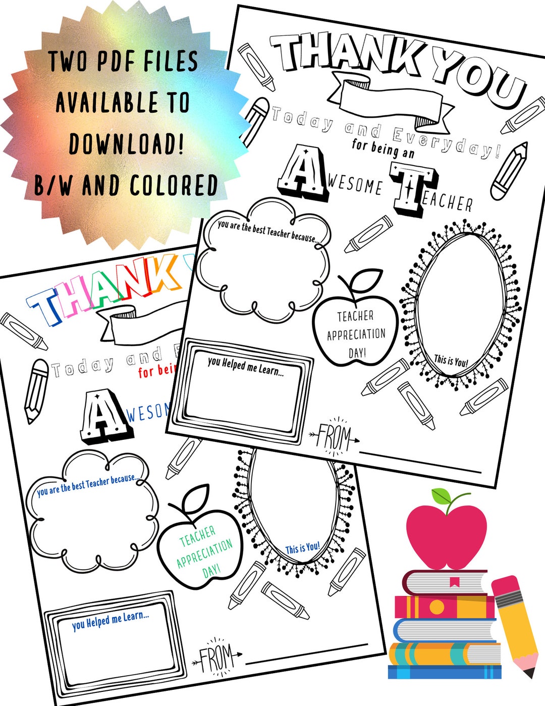 Teacher Appreciation Digital Printable Thank You Coloring Card Activity ...