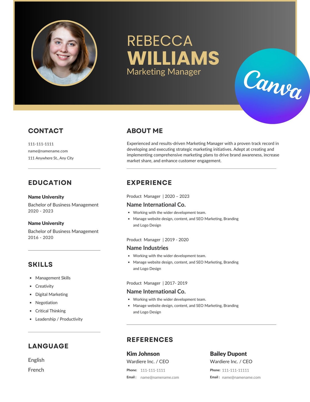 3 Options One Price Simple Minimalist Box With Photo Resume Template ...