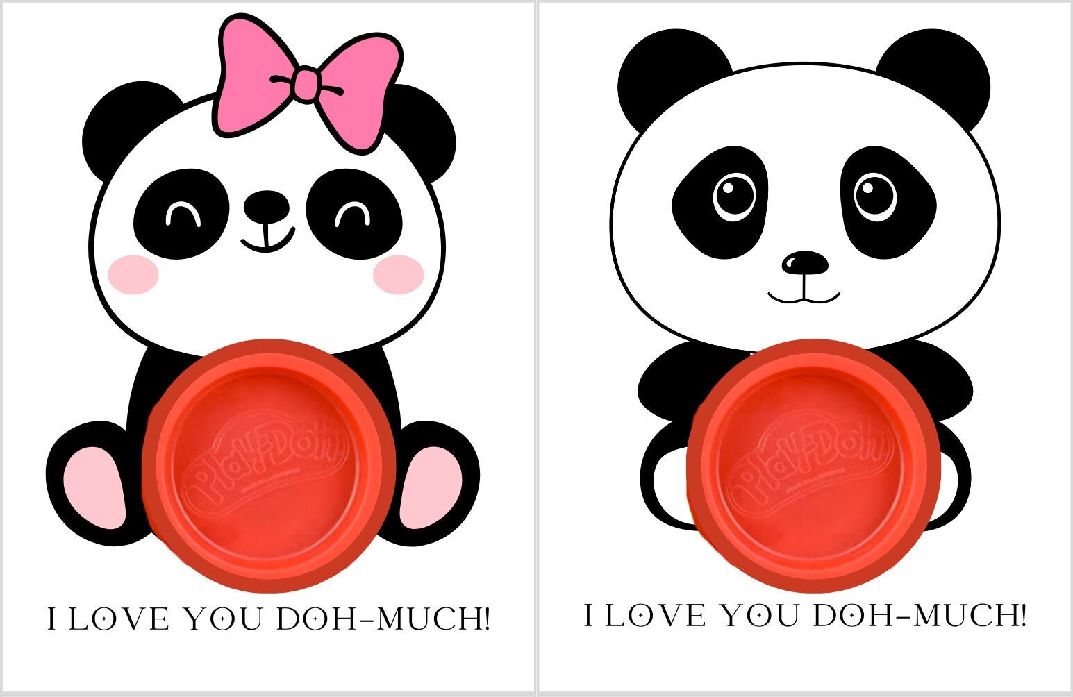 Play-doh Panda Bear Valentine's Day Card Template Digital Print Out ...