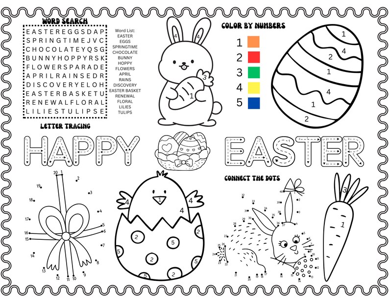 Easter Kids Fun Printable Placemat Set - 2 Sizes Included - Tracing ...