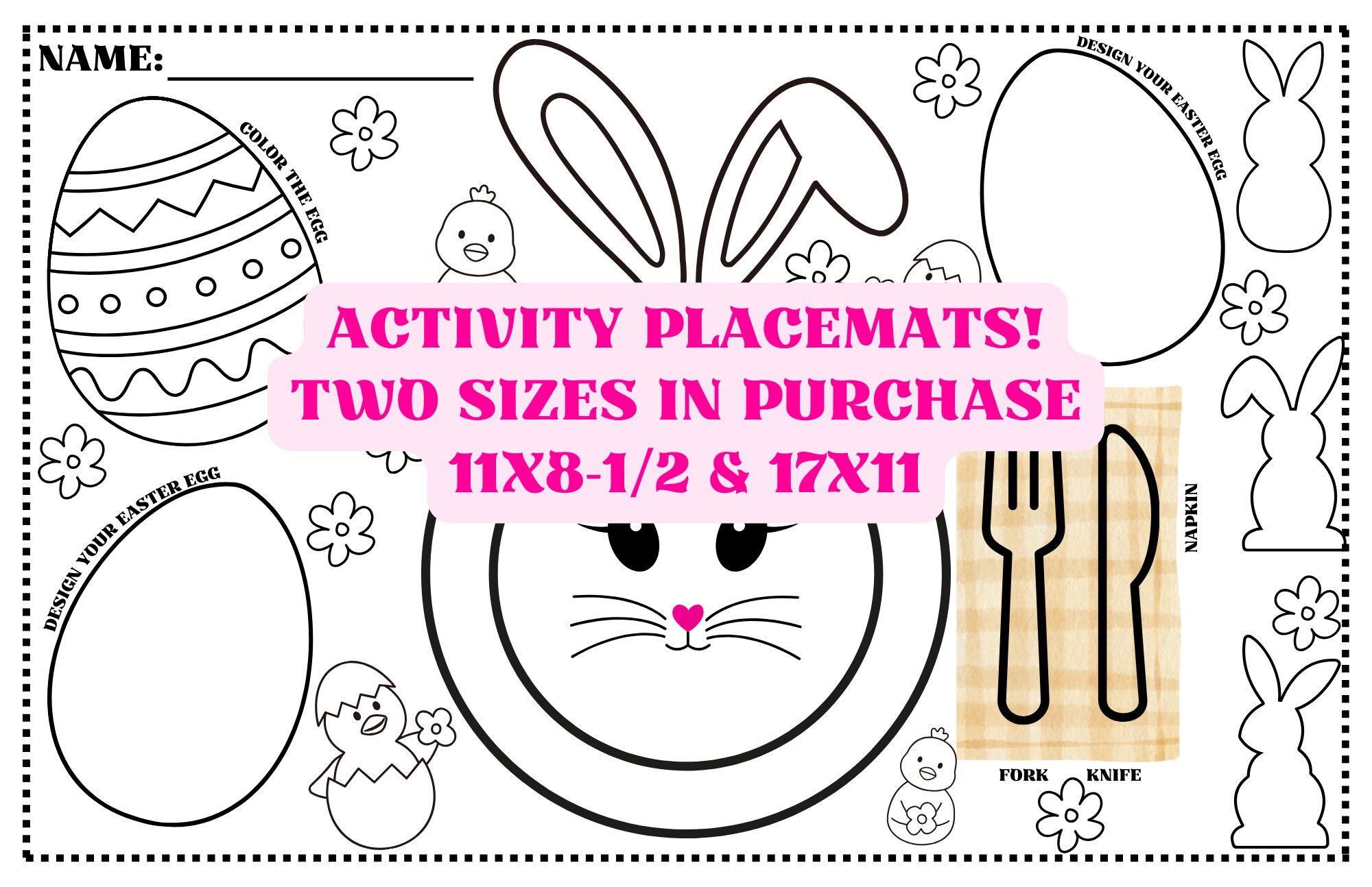 Easter Delight: Printable Kids Placemat Set in 2 Sizes - Bunny Fun ...
