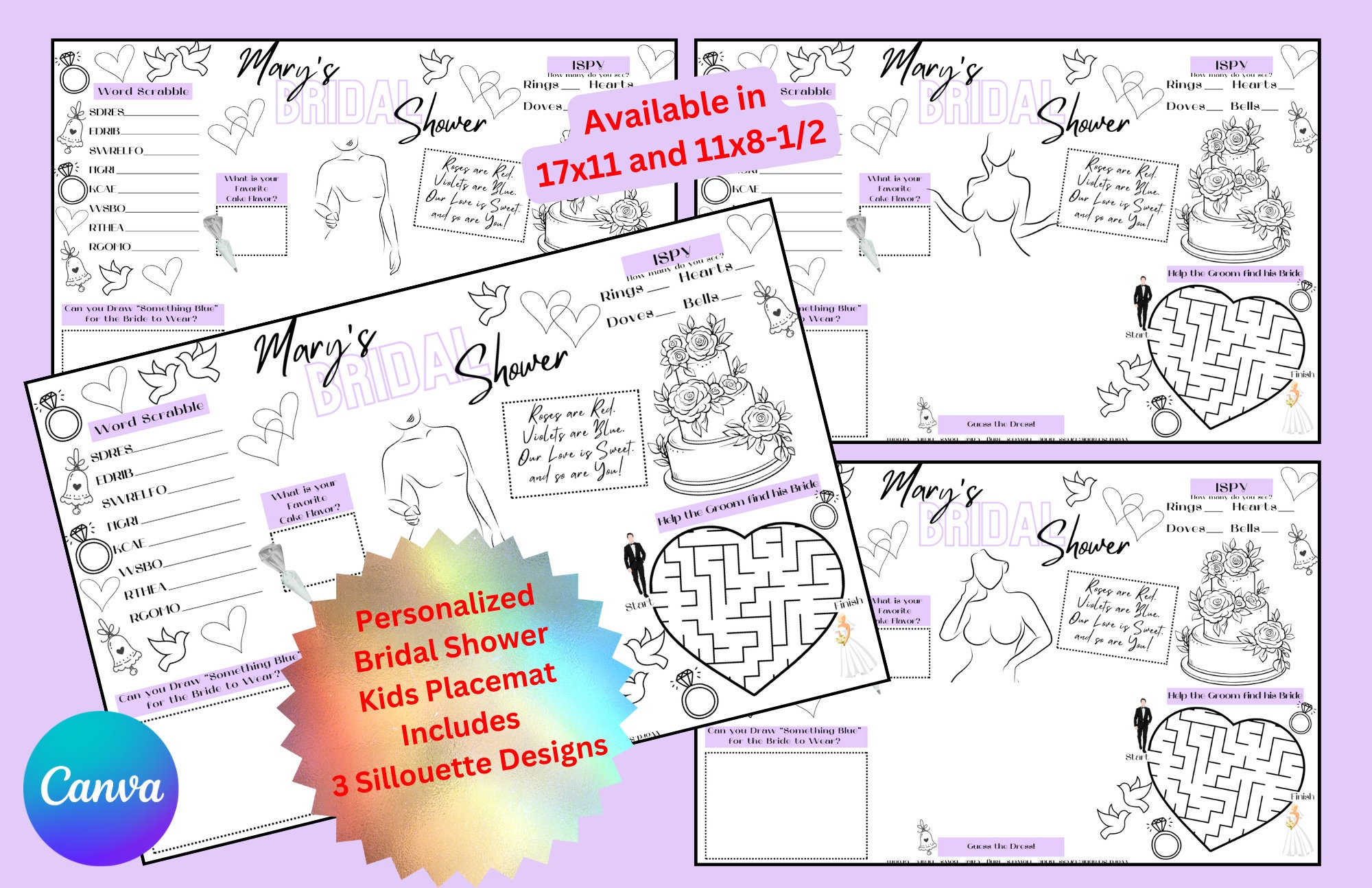 Celebrate Love: Bridal Shower Kids' Edition Activity Placemat Guess the ...