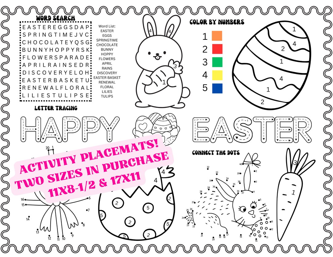 Easter Kids Fun Printable Placemat Set - 2 Sizes Included - Tracing ...