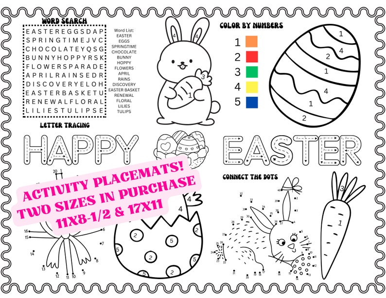 Easter Kids Fun Printable Placemat Set - 2 Sizes Included - Tracing ...