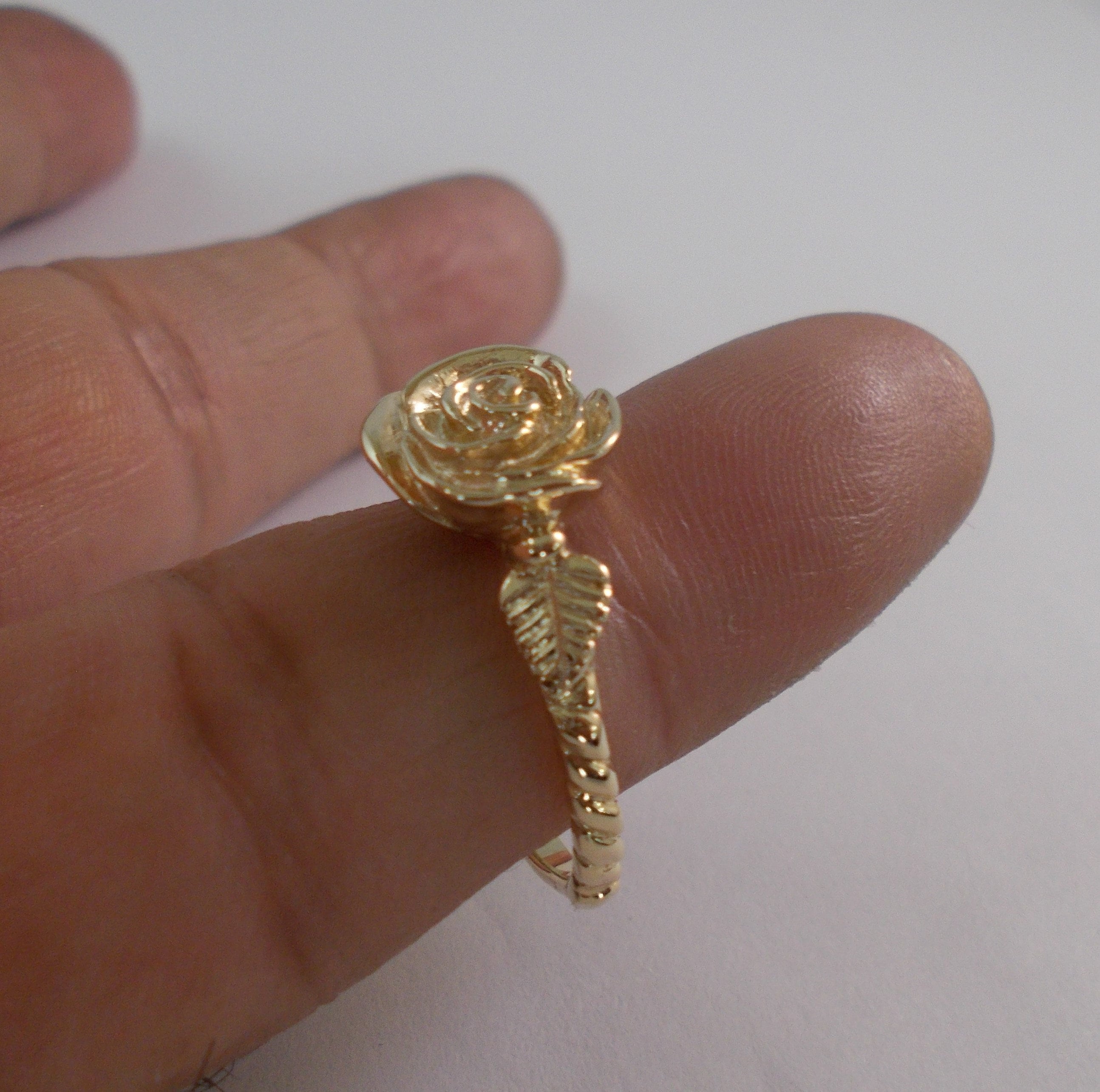 Rose Flower Leaf Ring in 14 Kt Yellow Gold One Rose Means Love at First ...