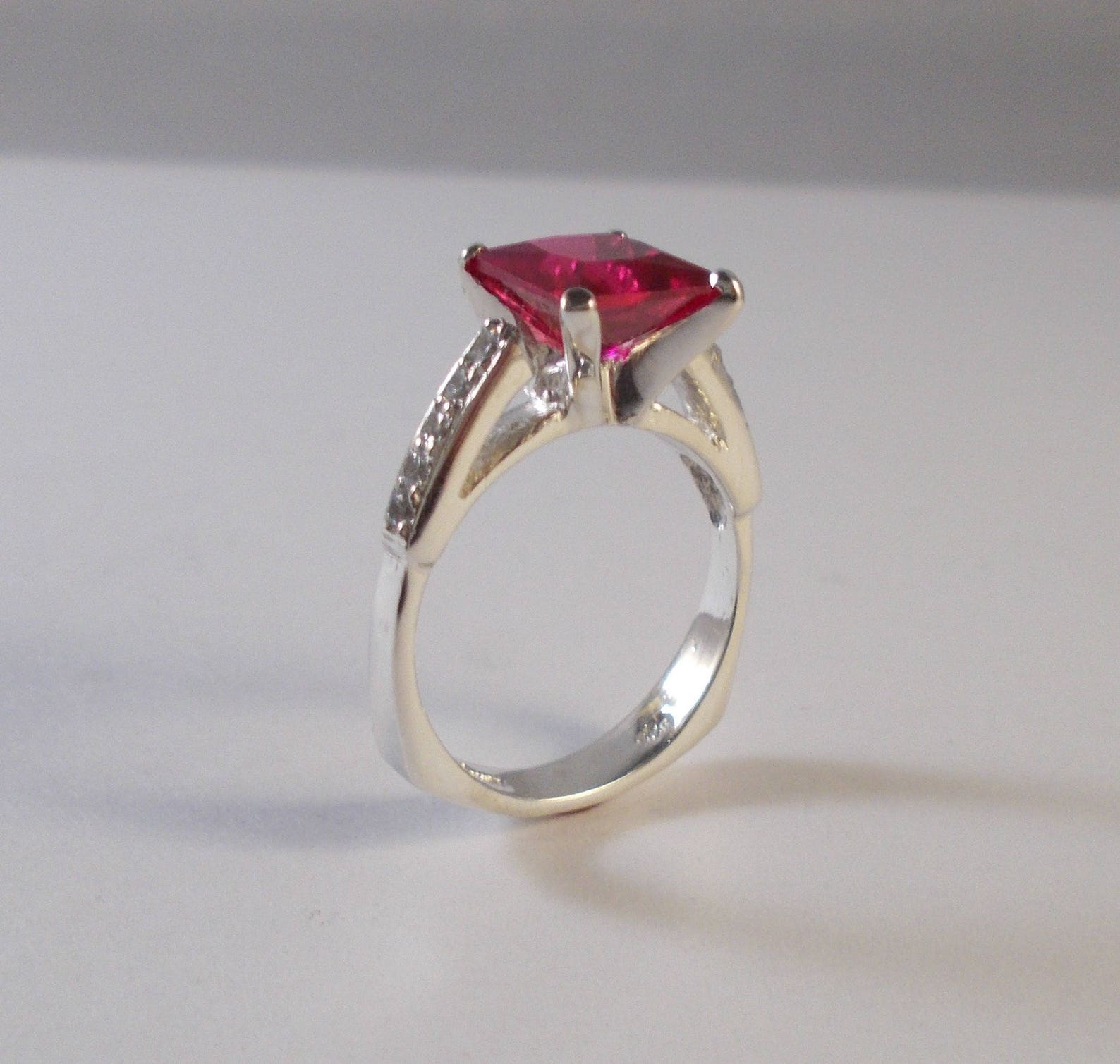 Sterling Silver 8x8 Mm Princess Cut Ruby Engagement Ring With Euro ...