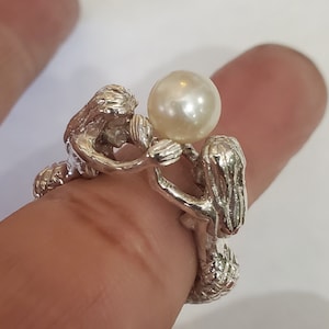 Sterling Silver Two Mermaid Ring With 7.5mm Pearl - Etsy