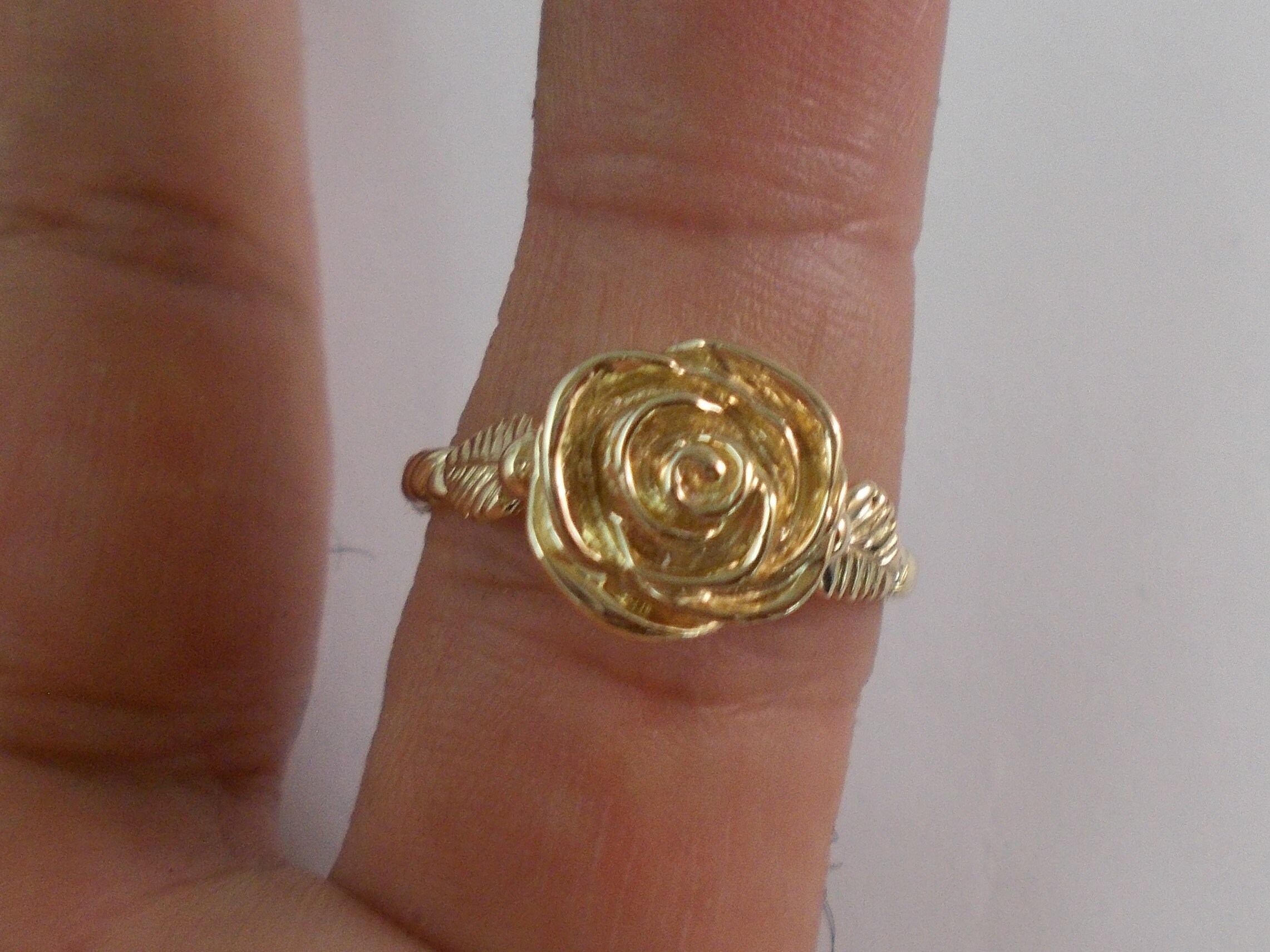 Rose Flower Leaf Ring in 14 Kt Yellow Gold One Rose Means Love at First ...