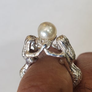 Sterling Silver Two Mermaid Ring With 7.5mm Pearl - Etsy
