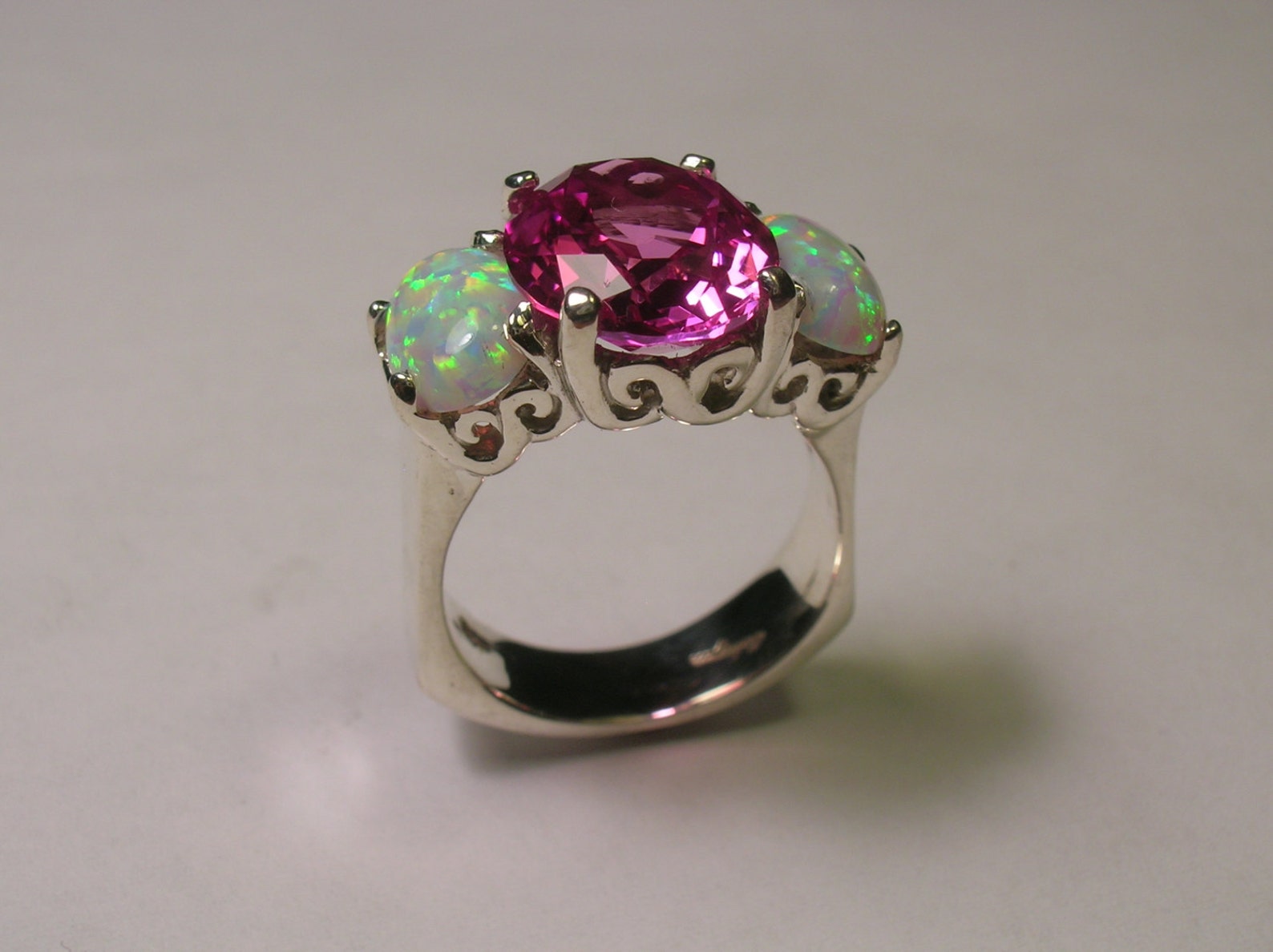 Sterling Silver Three Stone Designer Ring With A Center 12x10 | Etsy