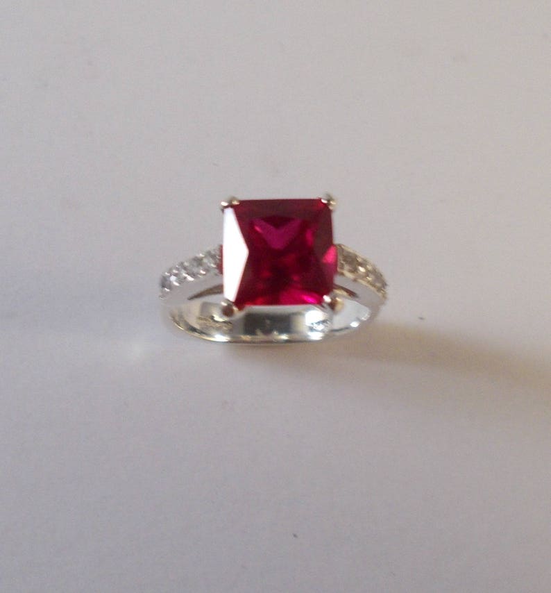 Sterling Silver 8x8 Mm Princess Cut Ruby Engagement Ring With - Etsy