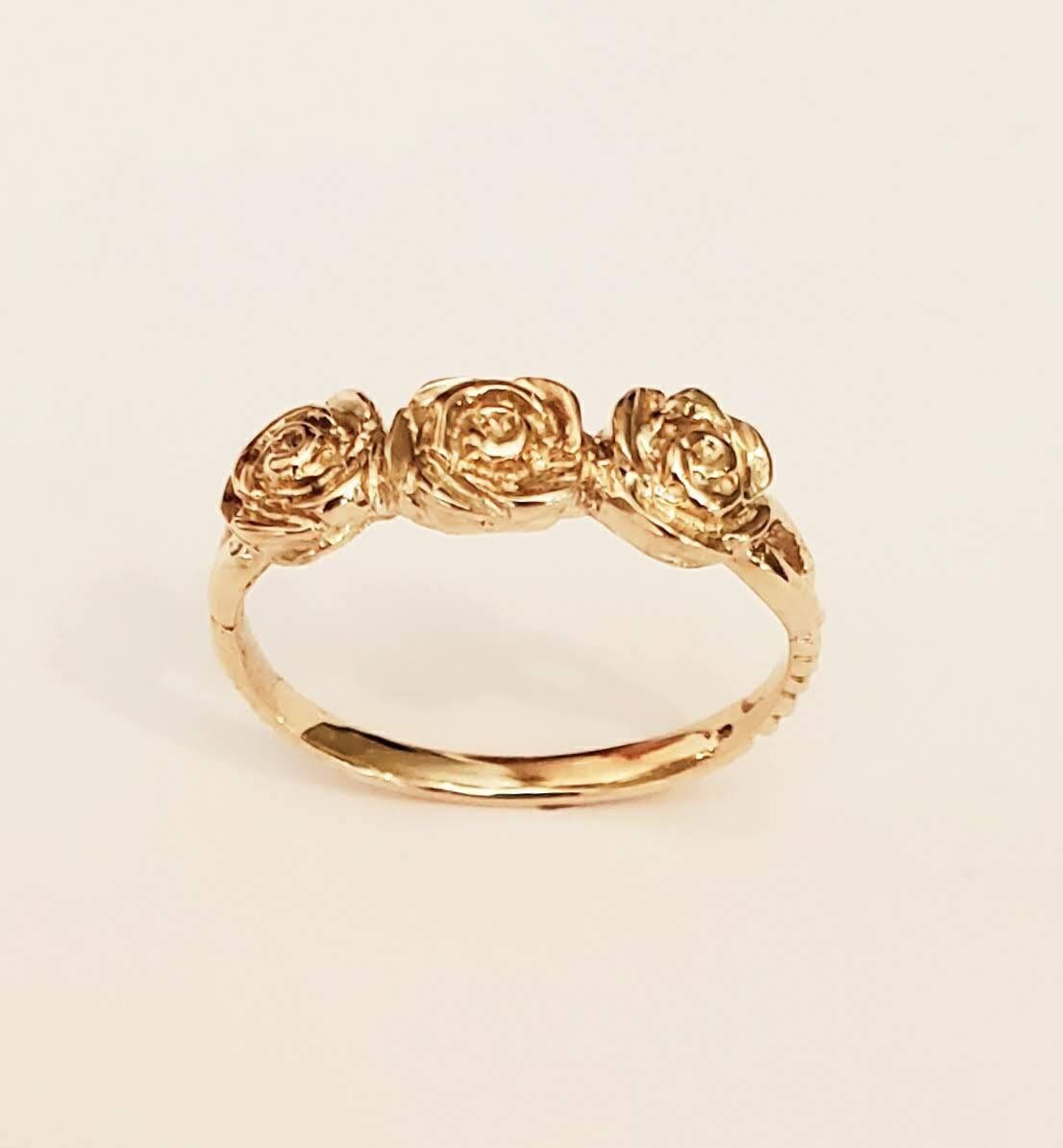 14K Yellow Gold Three Rose Ring Three Roses Means I Love You - Etsy