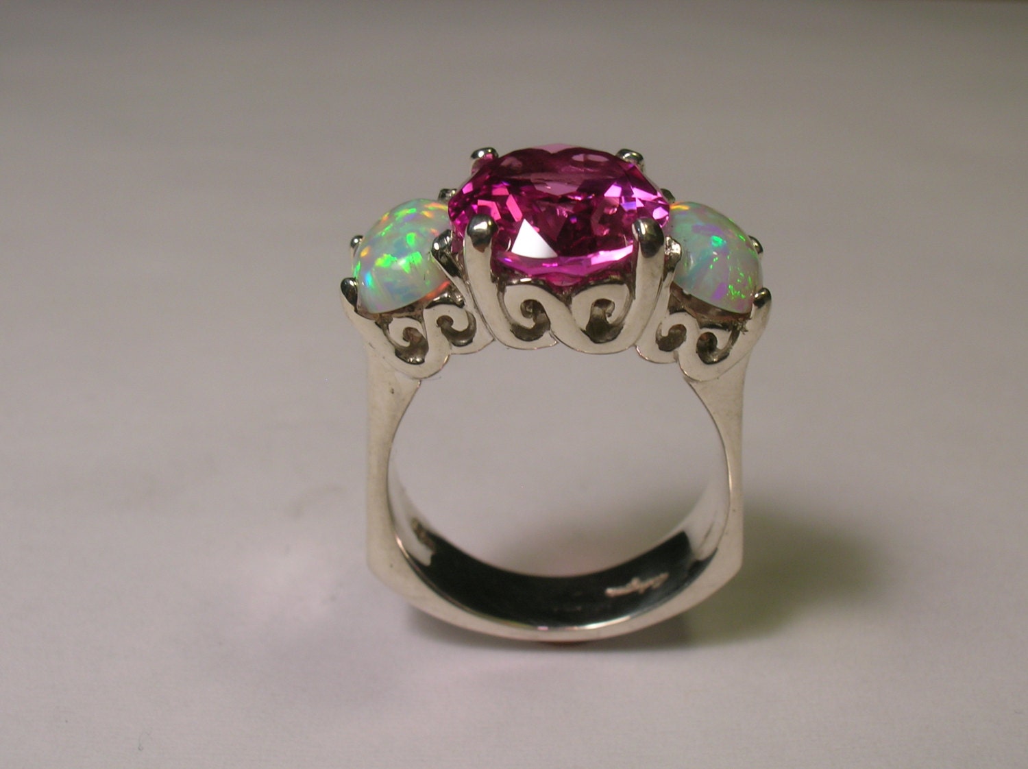 Sterling Silver Three Stone Designer Ring With A Center 12x10 | Etsy