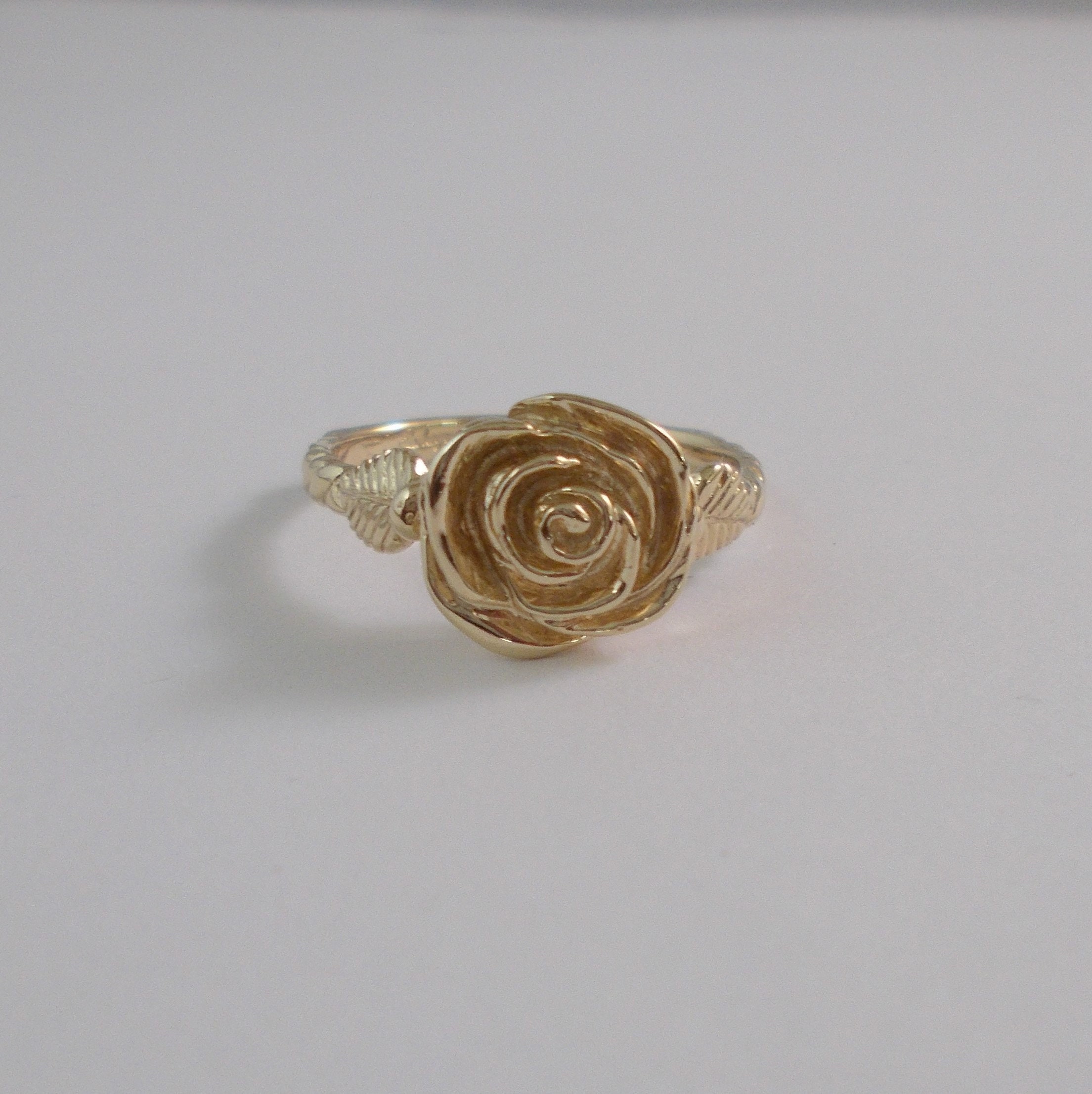 Rose Flower Leaf Ring in 14 Kt Yellow Gold One Rose Means Love at First ...