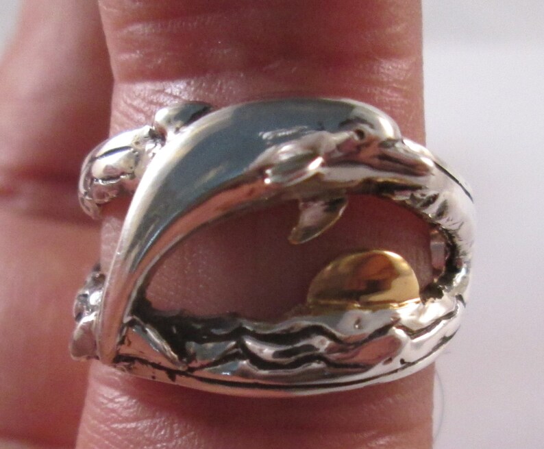 Sterling Silver Dolphin Ring With 18 KT Gold Sunset - Etsy