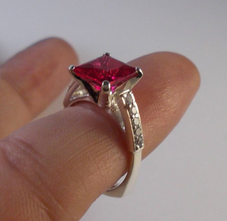 Sterling Silver 8x8 Mm Princess Cut Ruby Engagement Ring With - Etsy