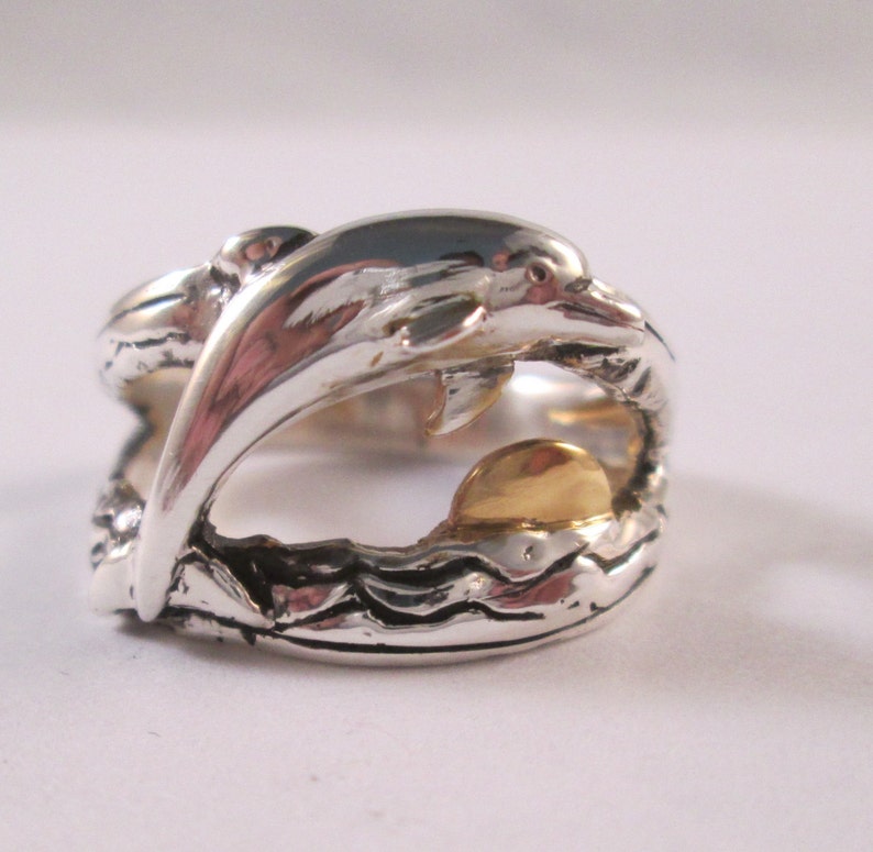 Sterling Silver Dolphin Ring With 18 KT Gold Sunset - Etsy