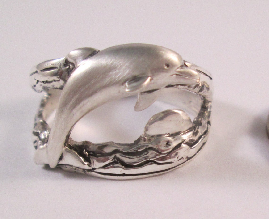 Leaping Dolphin Ring with Beautiful Sunset In Sterling Silver | Etsy