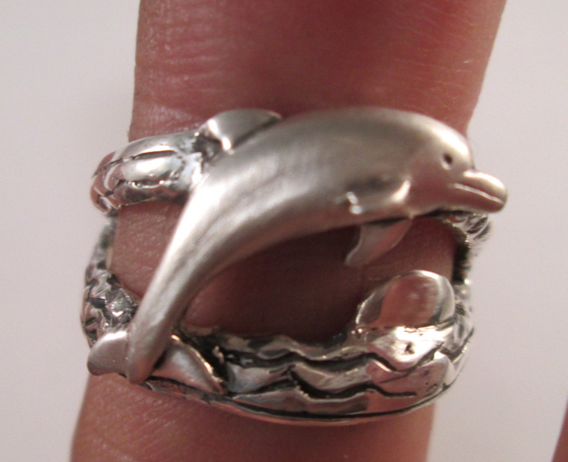 Leaping Dolphin Ring with Beautiful Sunset In Sterling Silver | Etsy