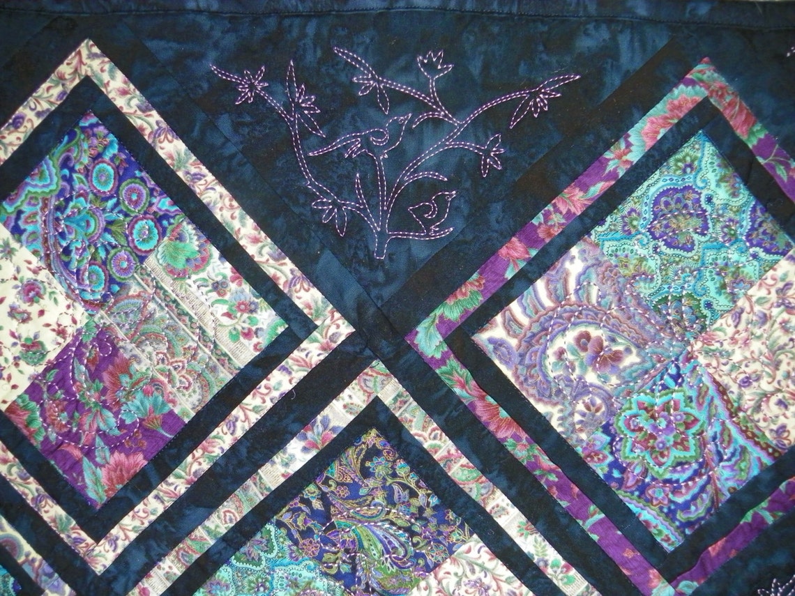 Embroidered Quilt Wall Hanging, Asian Theme, Purple Batik - Etsy