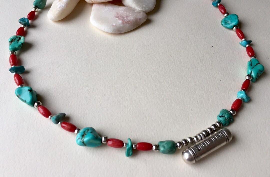 A Genuine Sterling Silver Nepalese Pendant on a Turquoise and Coral End ...