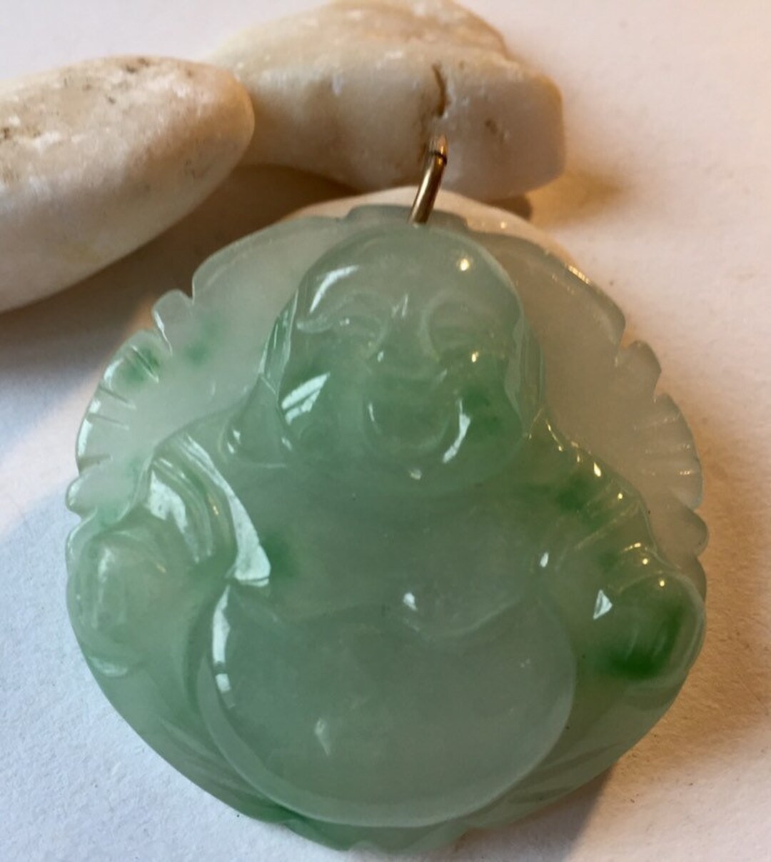 Splendide Pendentif Bouddha Qui Rit, Sculpté Sur Jade Birman .vintage ...