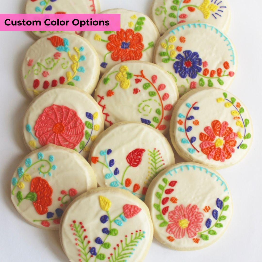 Mexican Embroidery Flower Cookies Decorated With Buttercream Frosting ...