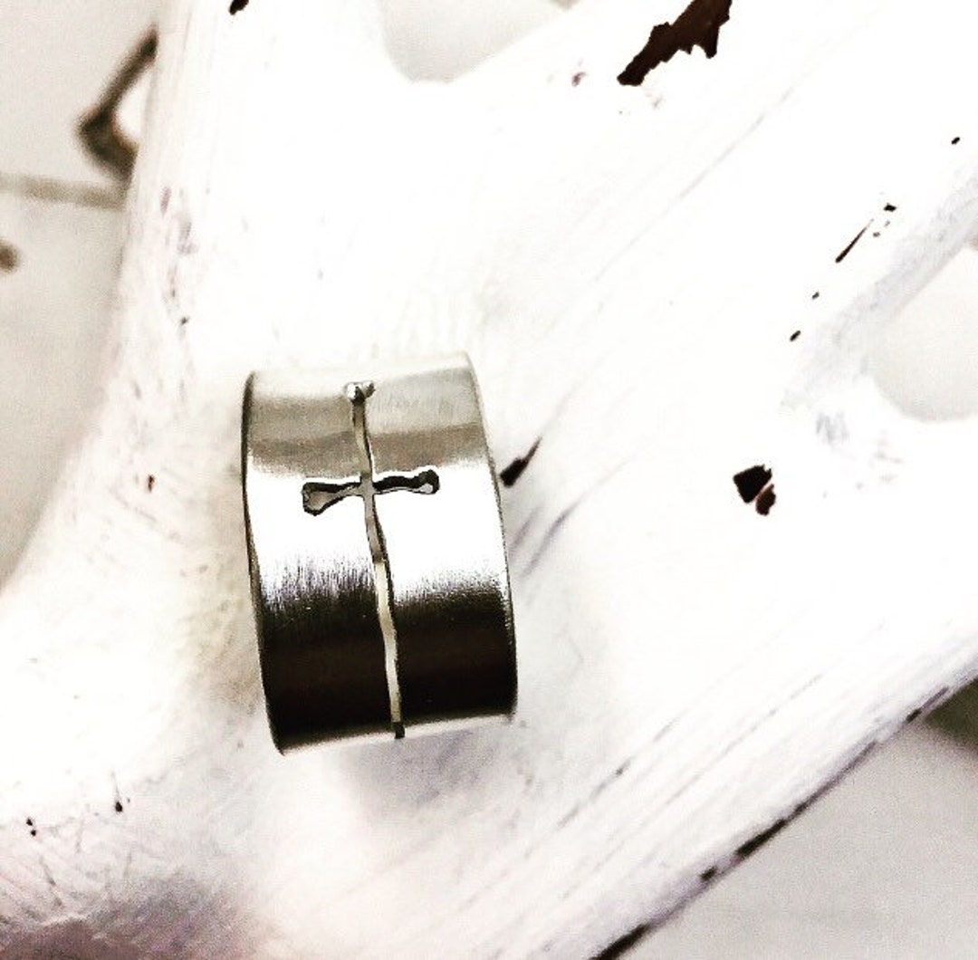 Simple Cross Ring - Christian Ring Women - Cross Ring Man - Sterling ...