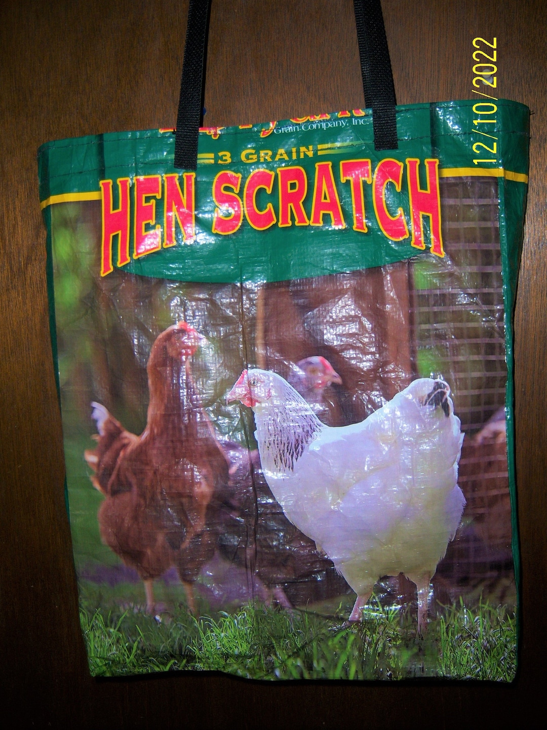 Hen Scratch Green Feedbag Upcycled Tote Bag, Upcycled Market Tote ...